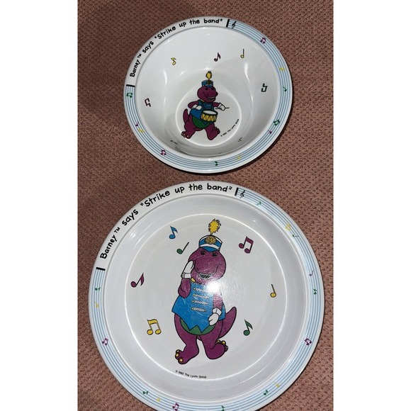 Dining | Vintage 1992 The Lyons Group Barney 8 Plate Bowl Set Strike Up ...